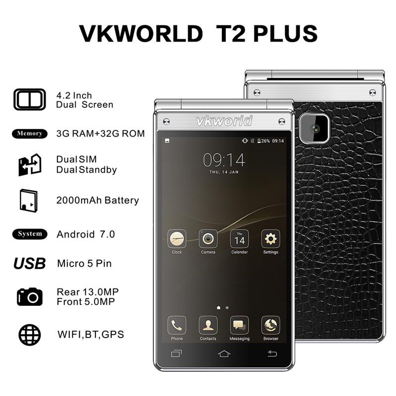 Buy VKWORLD T2 Plus 4.2" Dual Screen 32GB Android Cell Phone Flip 4G ...