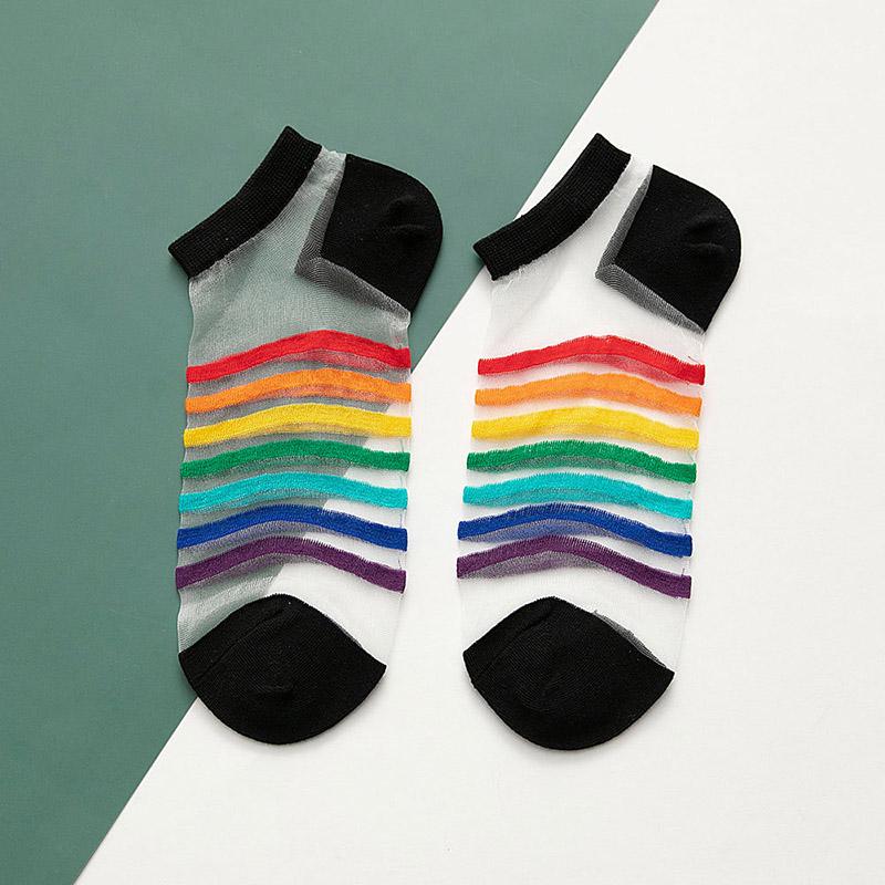 Buy Transparent Glass Stockings Rainbow Breathable Socks Women Striped ...