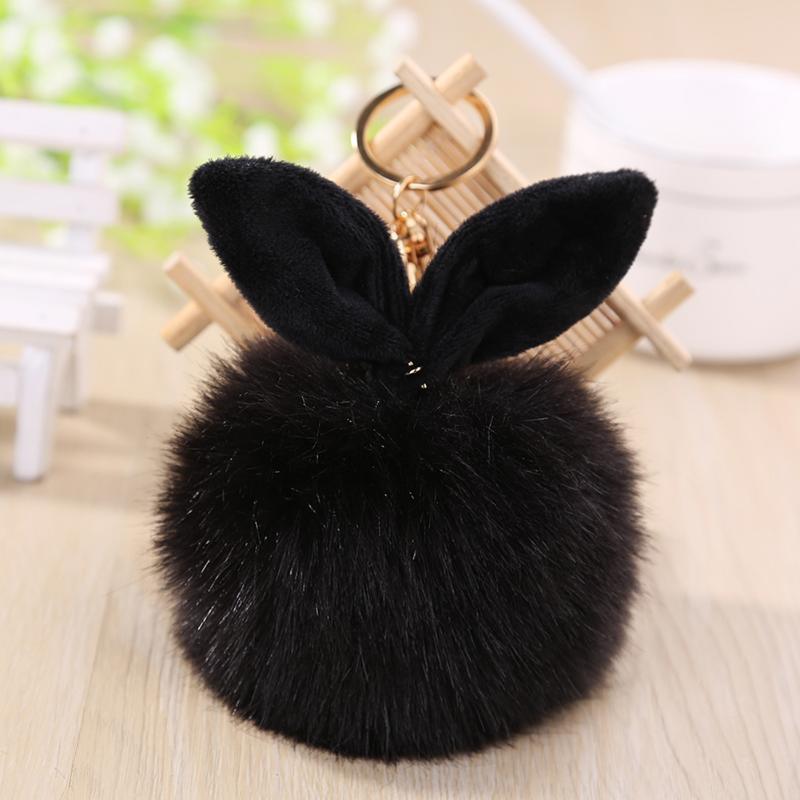 Pompon Fluffy Women Rabbit Ear Fur Ball Key Chain Rings Bag Keychain ...