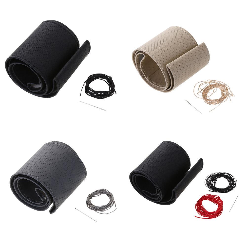 Buy Car DIY Ultrafine Fiber Leather Steering Wheel Cover W/ Needle ...