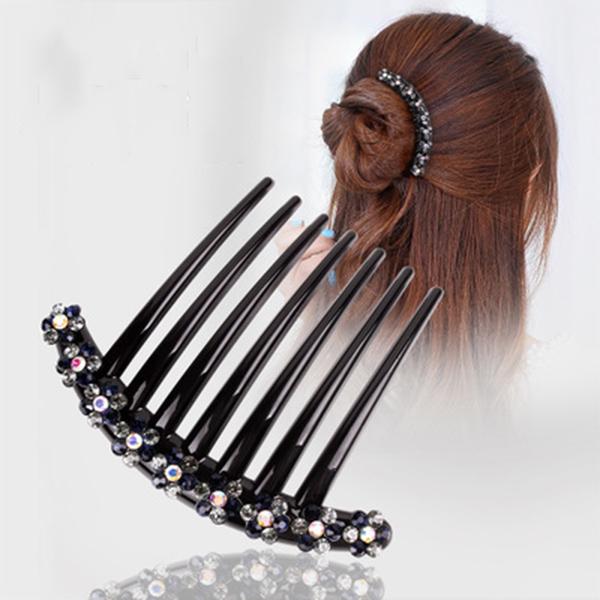 Buy Lady's Temperament Rhinestone Flower Seven-tooth Comb Hair ...