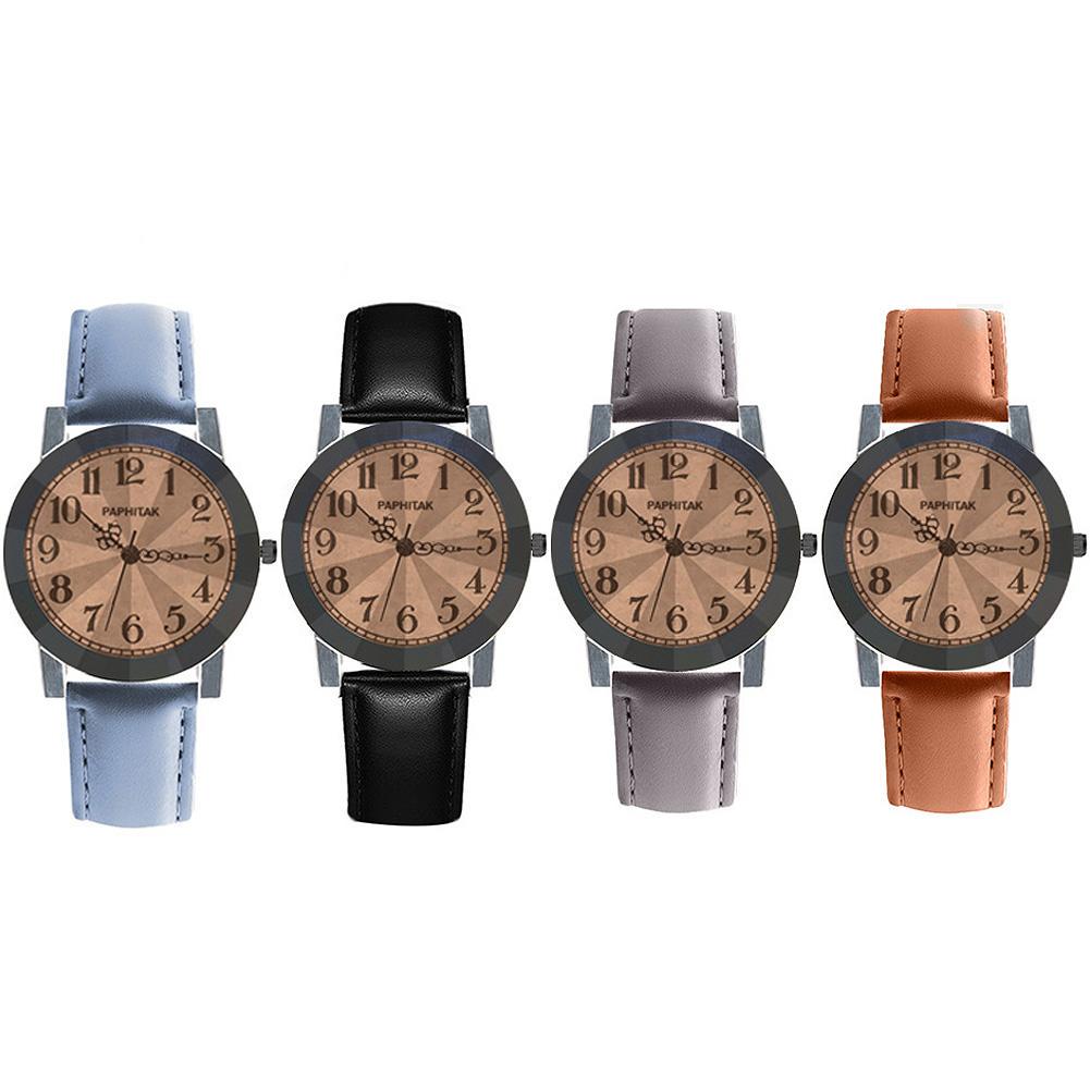 Buy Plastic Case PU Leather Strap Quartz Watch Simple Unisex Analog ...