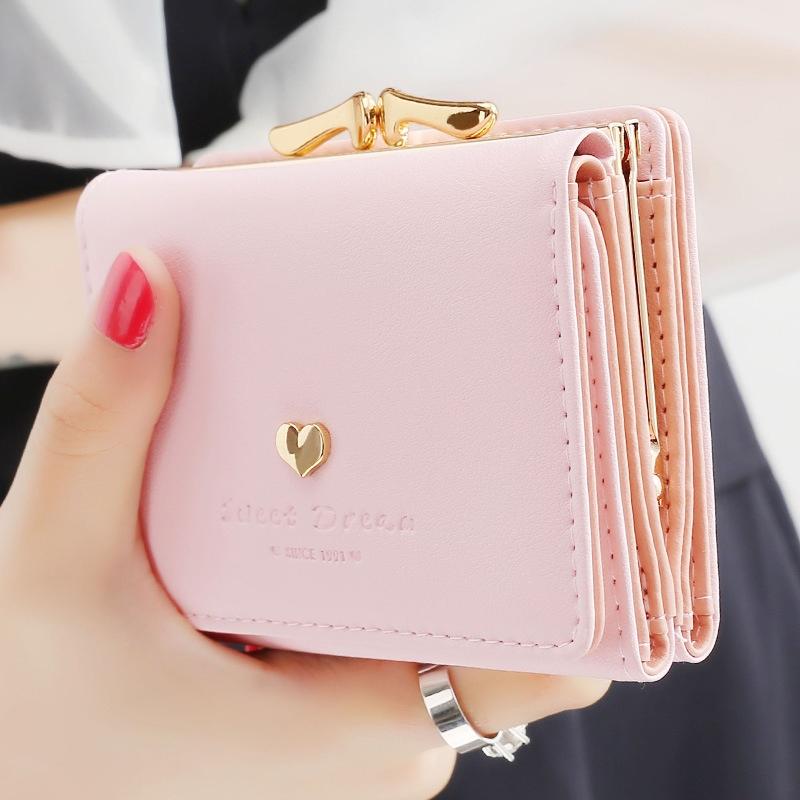 Buy Fashion Heart Decoration Short Wallet Three Folds Card Holders at ...