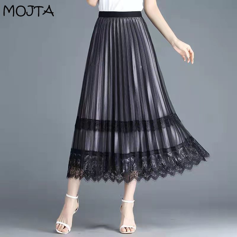 Купити Весна літо Жіноча сітчаста плісирована спідниця міді Жіноча