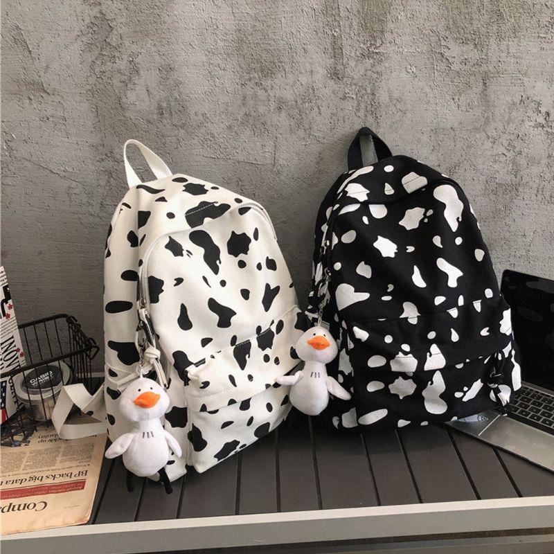 Buy Cute Milk Cow Printing Canvas Backpack Large Capacity Daypack ...
