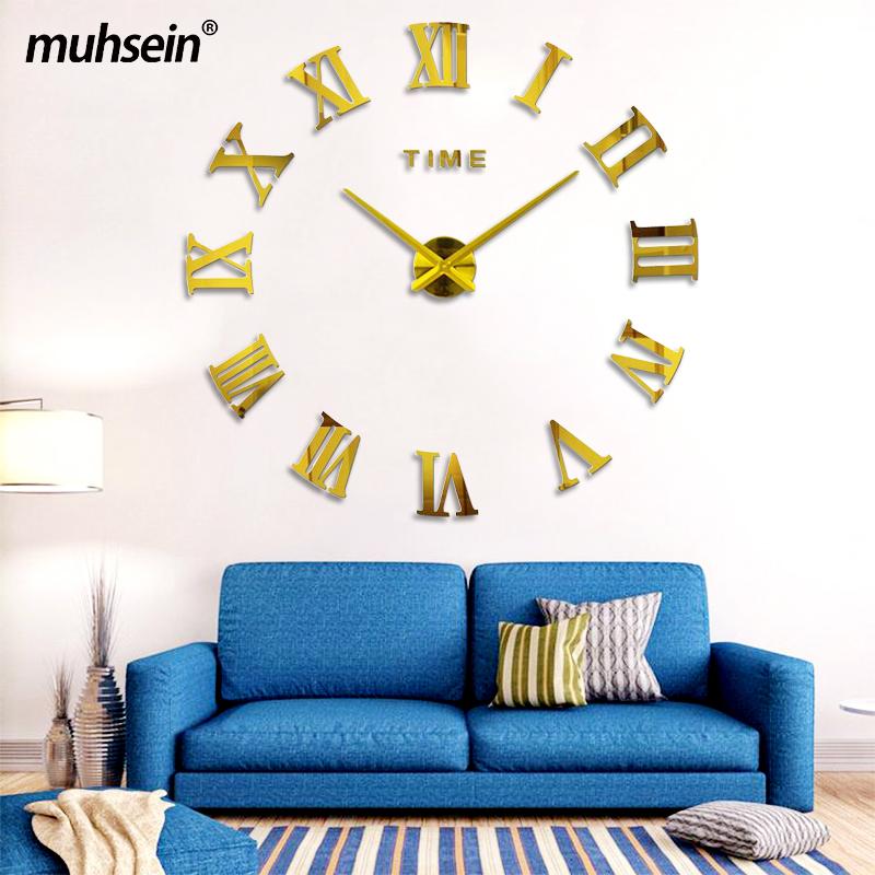 Muhsein Modern Wall Clock 3D Roman Numerals Clock Large Size DIY Wall ...