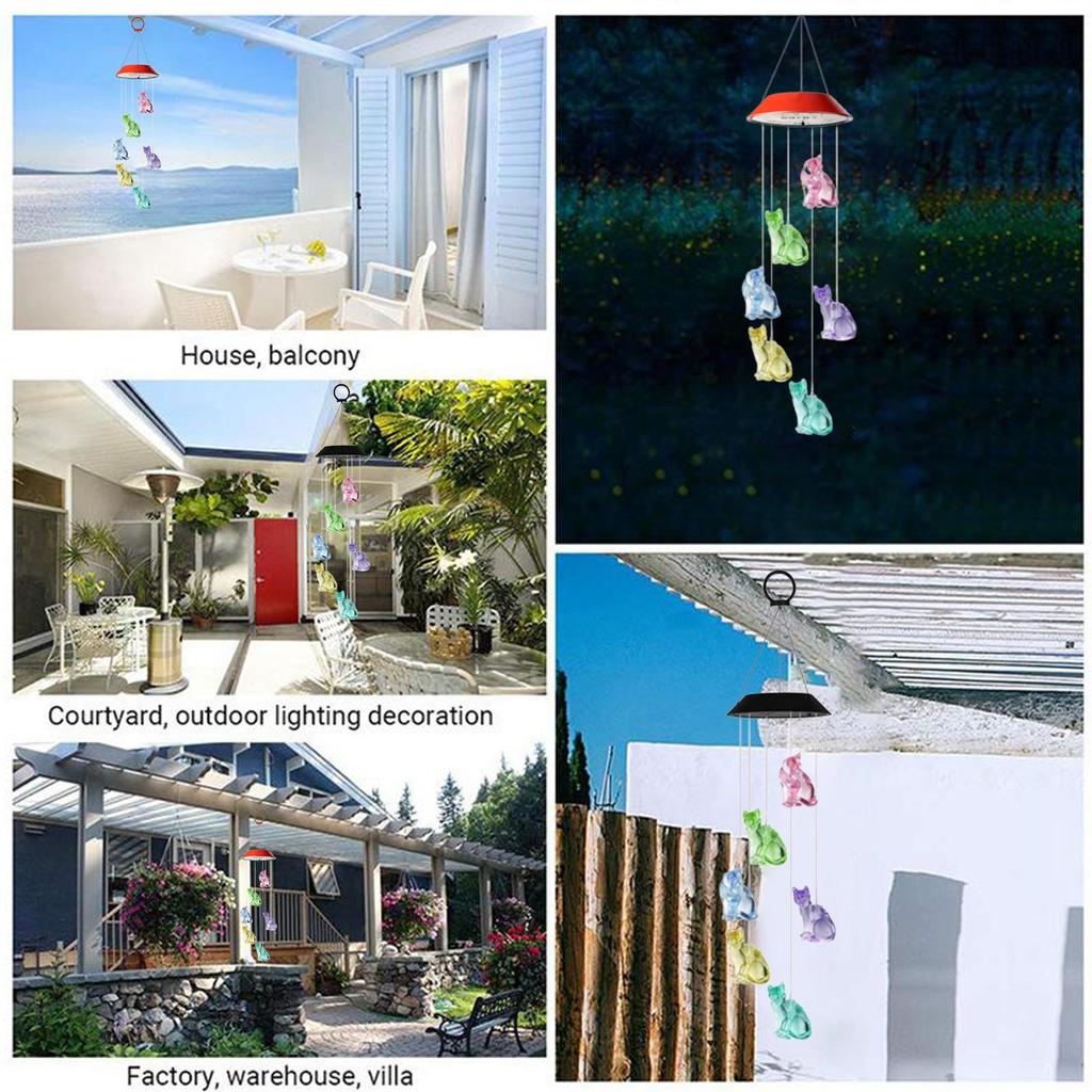 Buy Solar Cat Wind Chimes Light LED Color Changing Lamp Decor Night ...