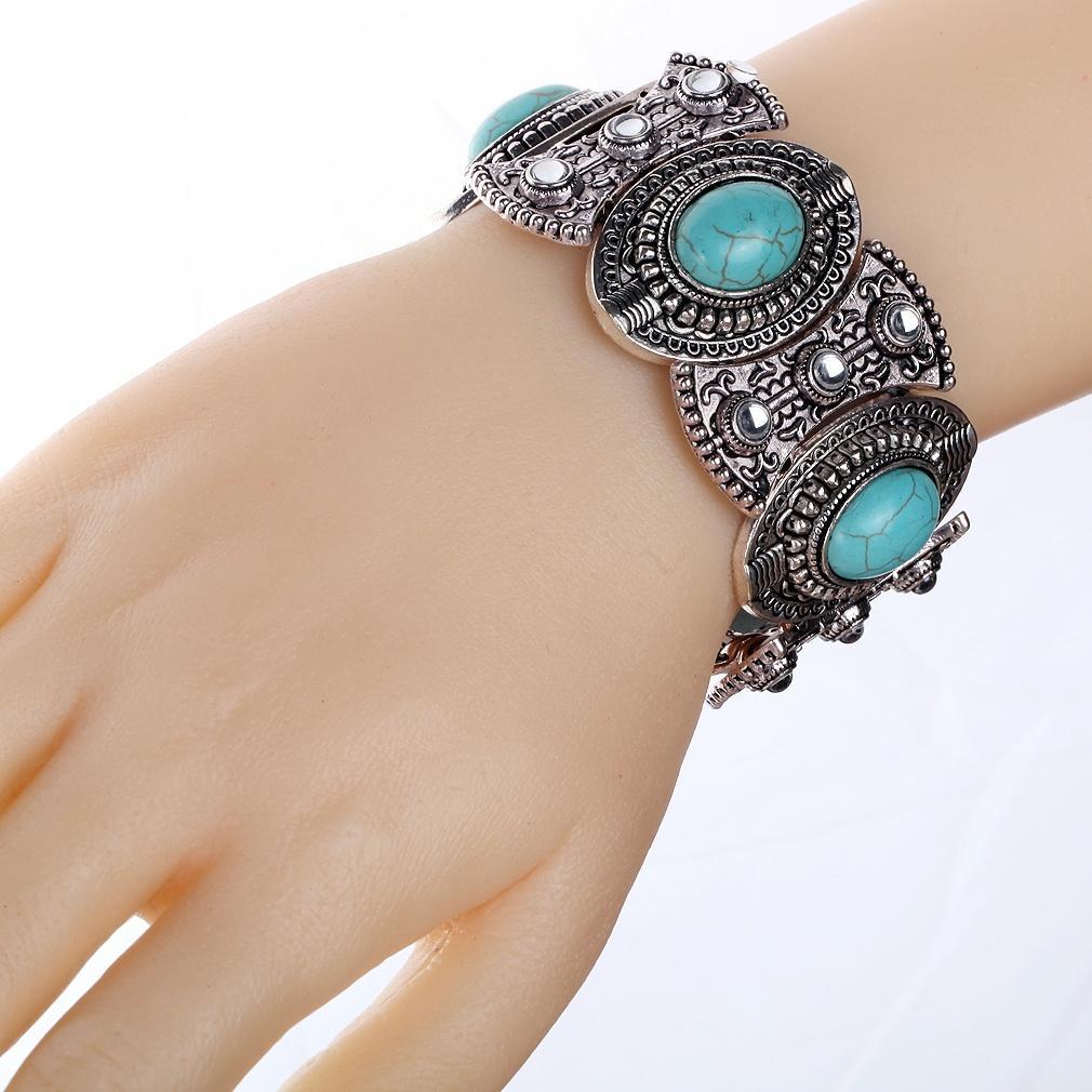 Buy Vintage Tibetan Ethnic Gothic Oval Turquoise Inlay Wide Bangle ...