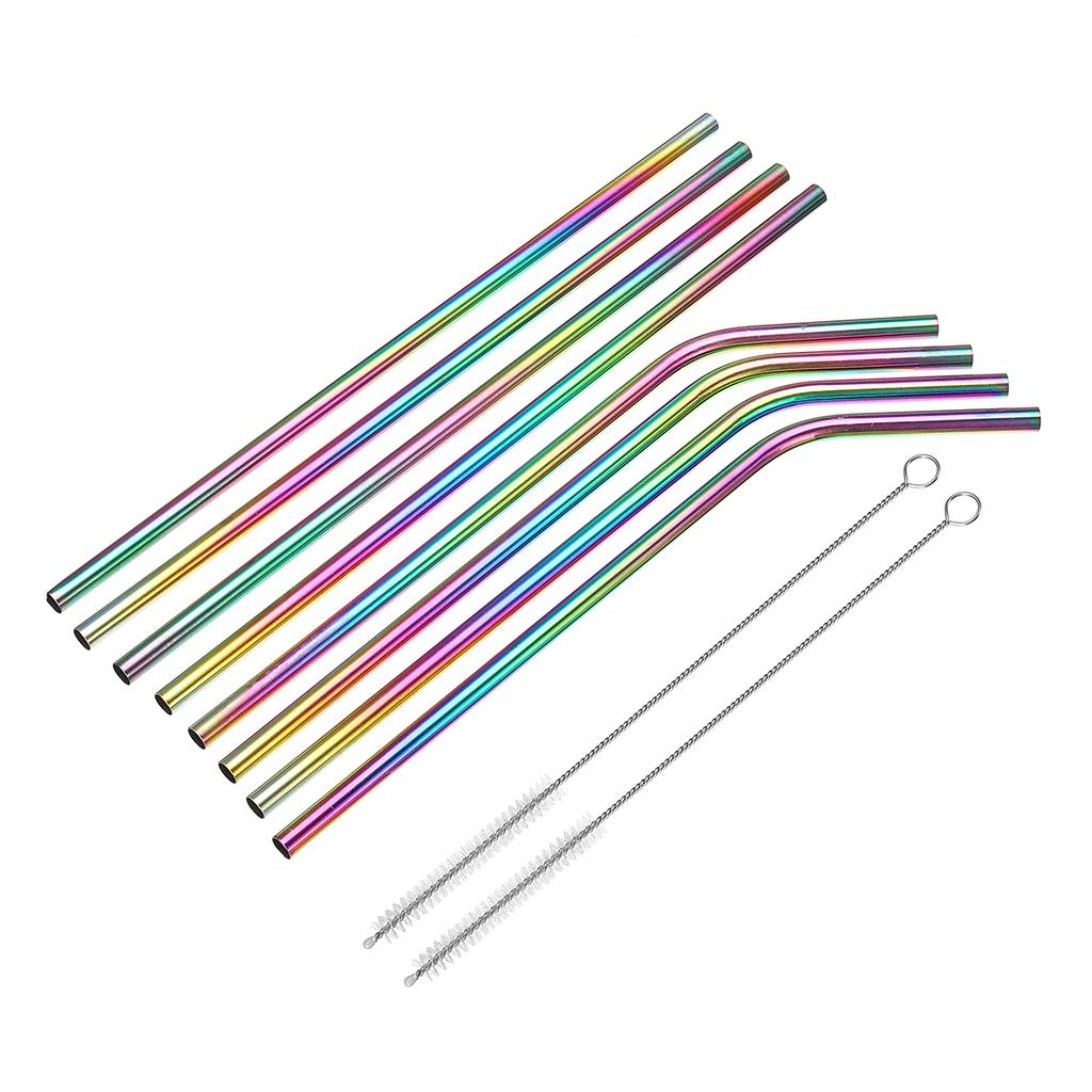 4/8 PCS Rainbow Stainless Steel Colorful Curved Straw/Straight Straw ...