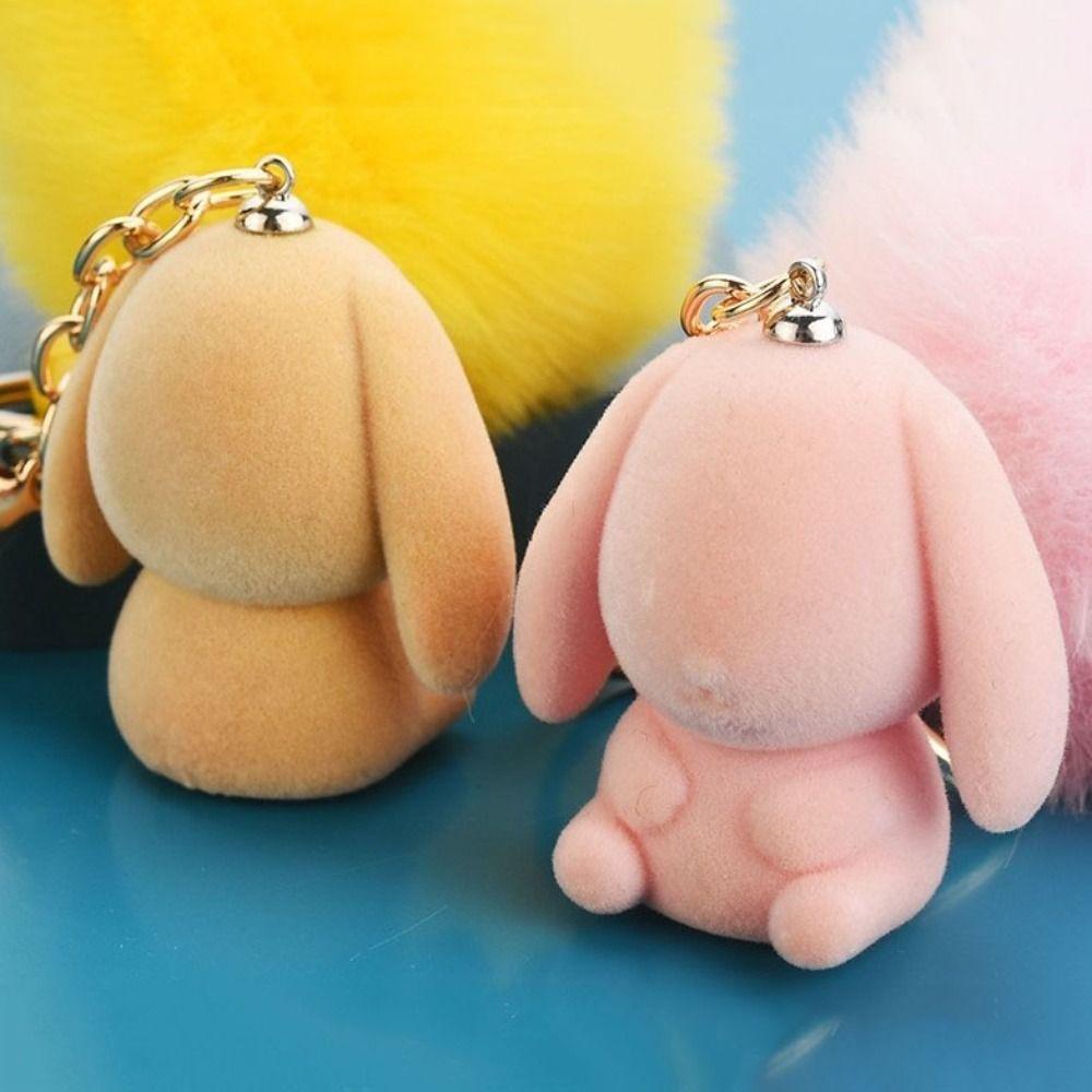 Cumpără Flocking Rabbit Pompom Plush Doll Pendant Plush Keyring Flocking Rabbit Keychain Fur ...