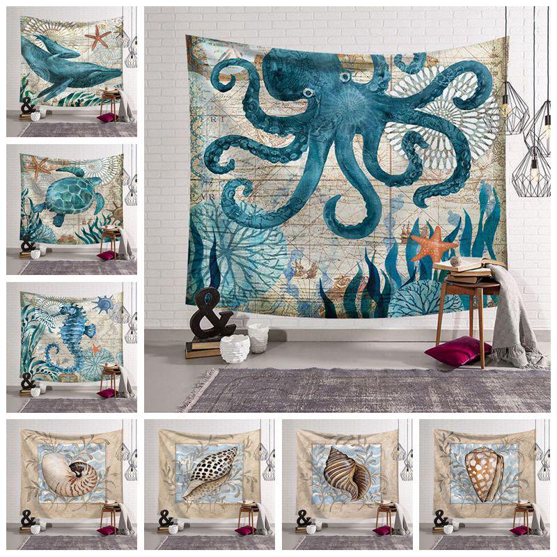 Marine Organism Art Wall Polyster Tapestry Sea Horse Pattern Home ...