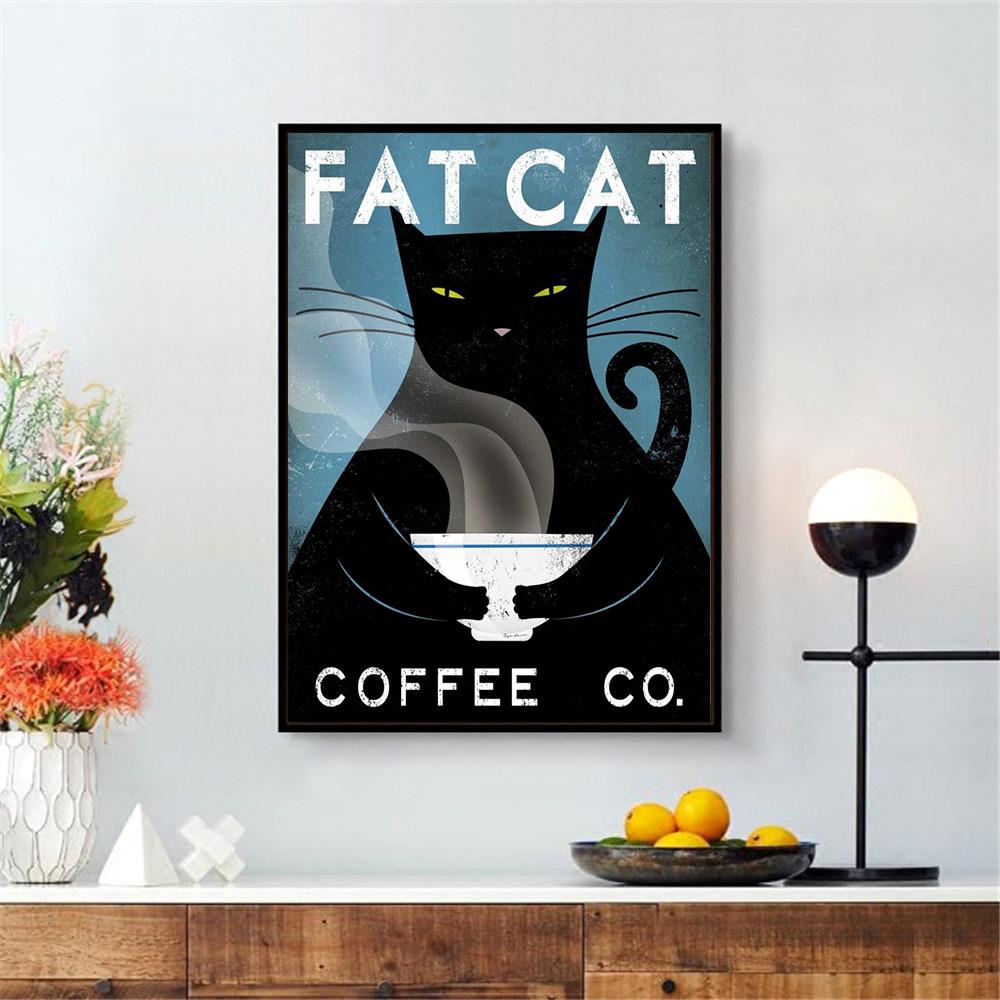 Cheap Wall Art Rerto Fat Cat Black Cats Posters and Prints Wall Decor ...