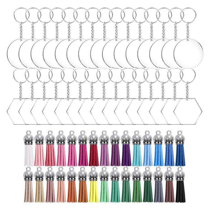 Buy 120 Pcs Acrylic Keychain Blanks with Key Rings Jump Rings Clear ...