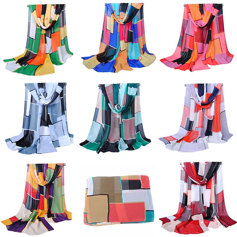 Buy Geometric Color Matching Scarf New Chiffon Scarf Shawl Geometric ...