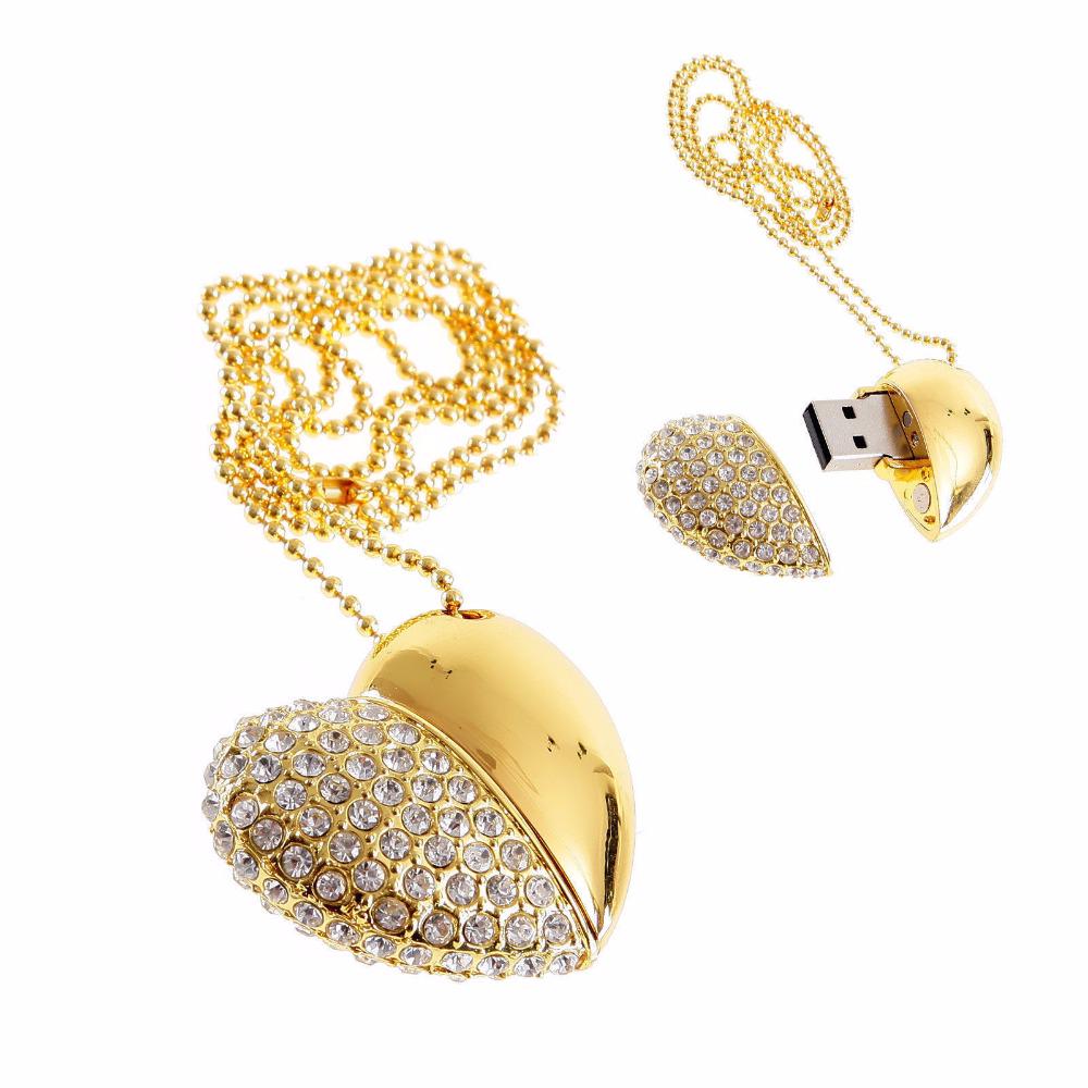 Buy Cartoon USB Flash Drive Crystal Heart Necklace Memory Stick 8/16/32 ...