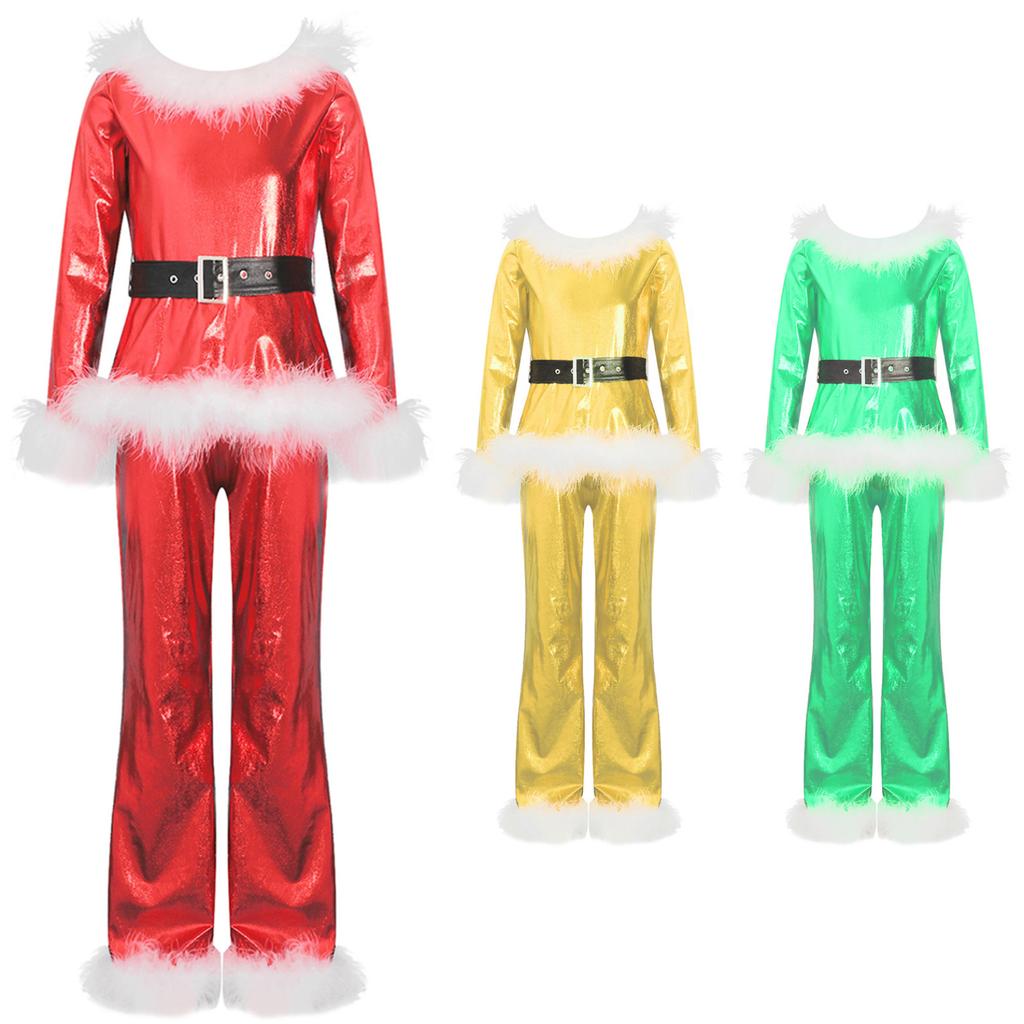Buy Kids Girls Christmas Performance Santa Jumpsuit Unitard Xmas New ...