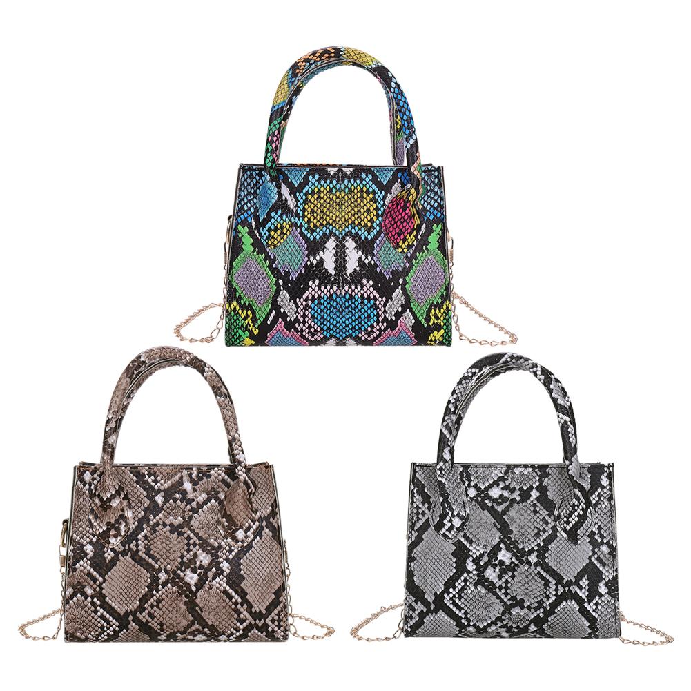 Buy Fashion Women PU Snake Pattern Print Chain Shoulder Messenger Bag ...