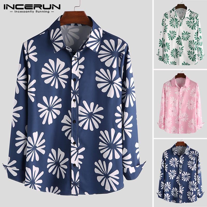 Buy INCERUN S-XXXL Shirt Men's Floral Printed Long Sleeve Blouse Beach ...