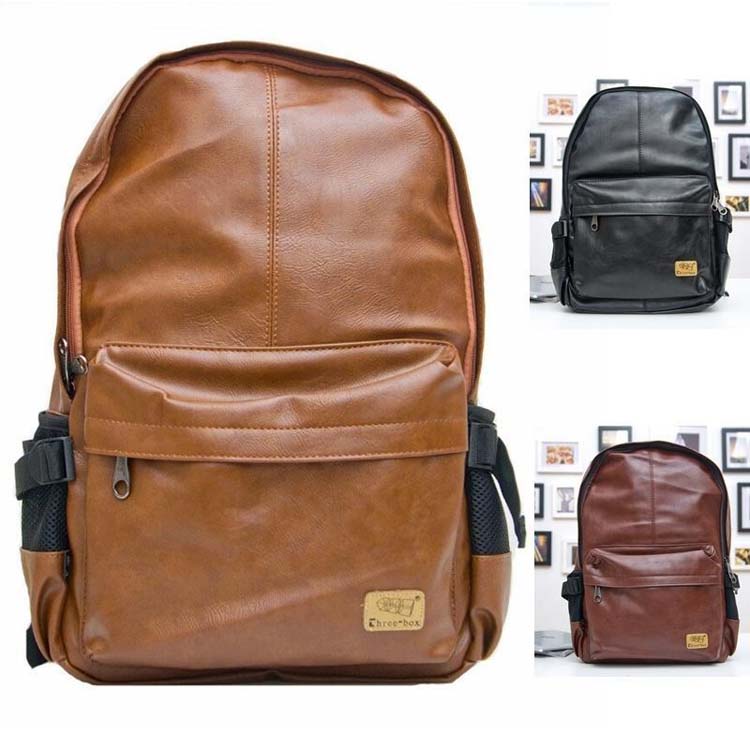 Men Women PU Leather Vintage Backpack Fashion Leisure Male School Sport ...