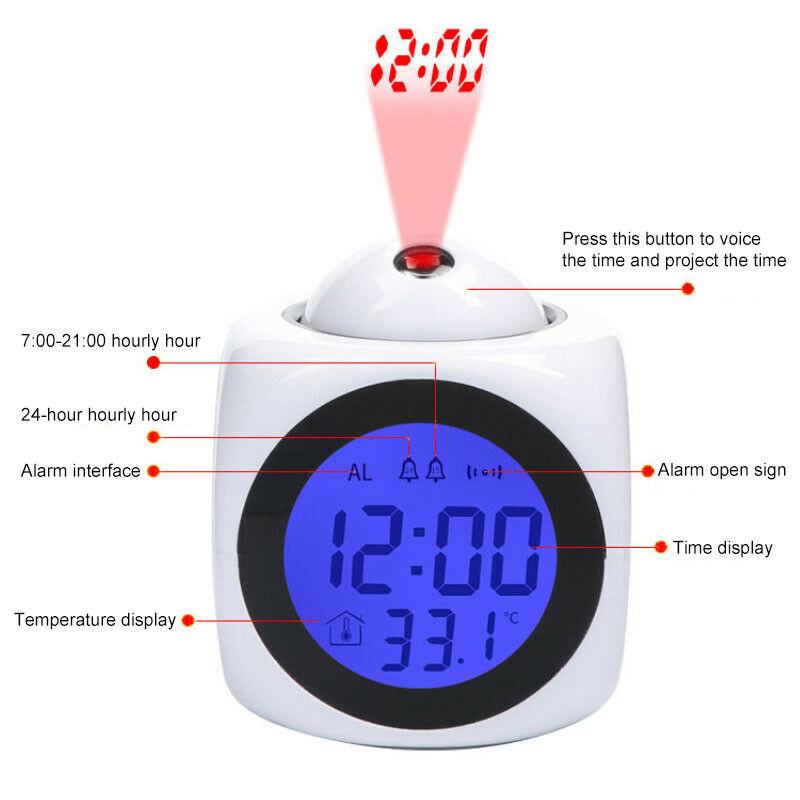 Buy Projection LED Display Time Digital Alarm Clock Talking Voice ...