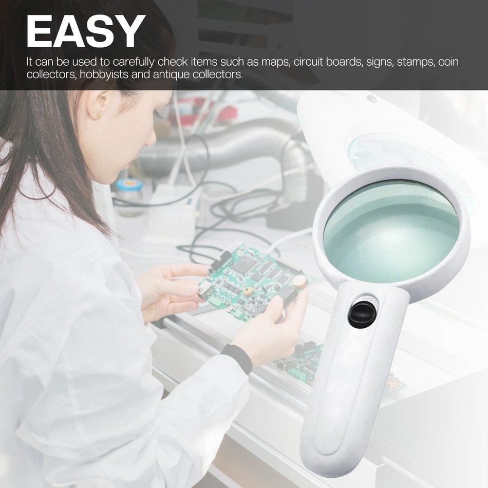 Acquista 65mm 4X Magnifier Magnification Handheld 2 LED Light Mini ...