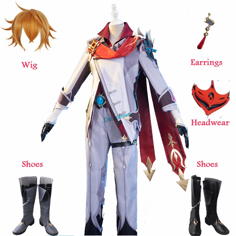 Game Genshin Impact Childe Tartaglia Cosplay Costume Earrings Shoes Wig ...
