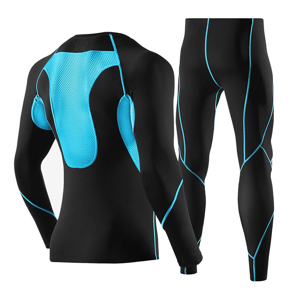 Men 2pcs Workout Clothes Set Quick Dry Long Sleeve Compression Shirt ...
