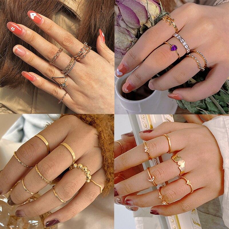 Buy BOHO Multilayered Crystal Ring Moon Star Finger Rings Set 2021 Female Jewelry at affordable ...