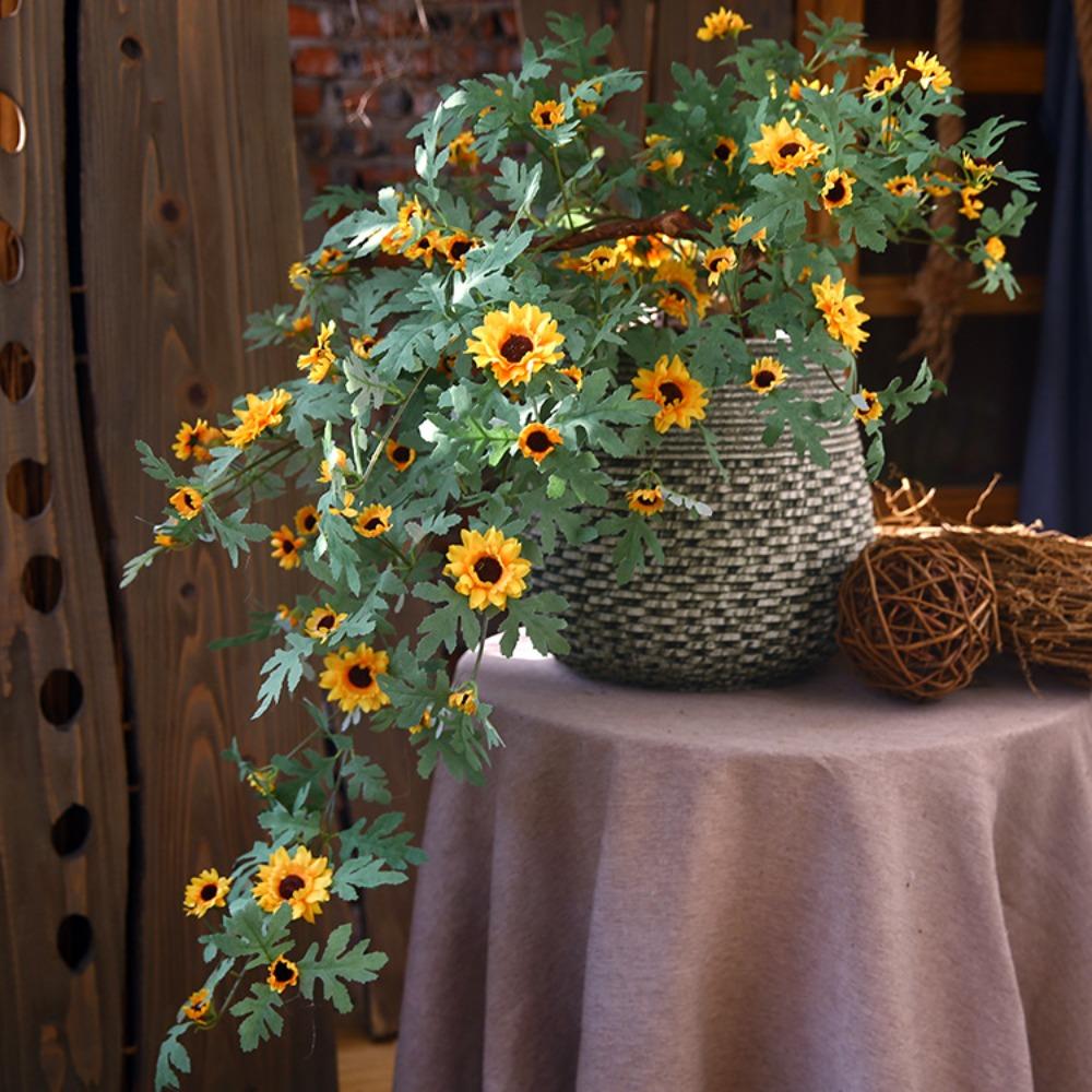 Buy Wedding Ornament Artificial Sunflower Rattan Silk Leaves Vine ...