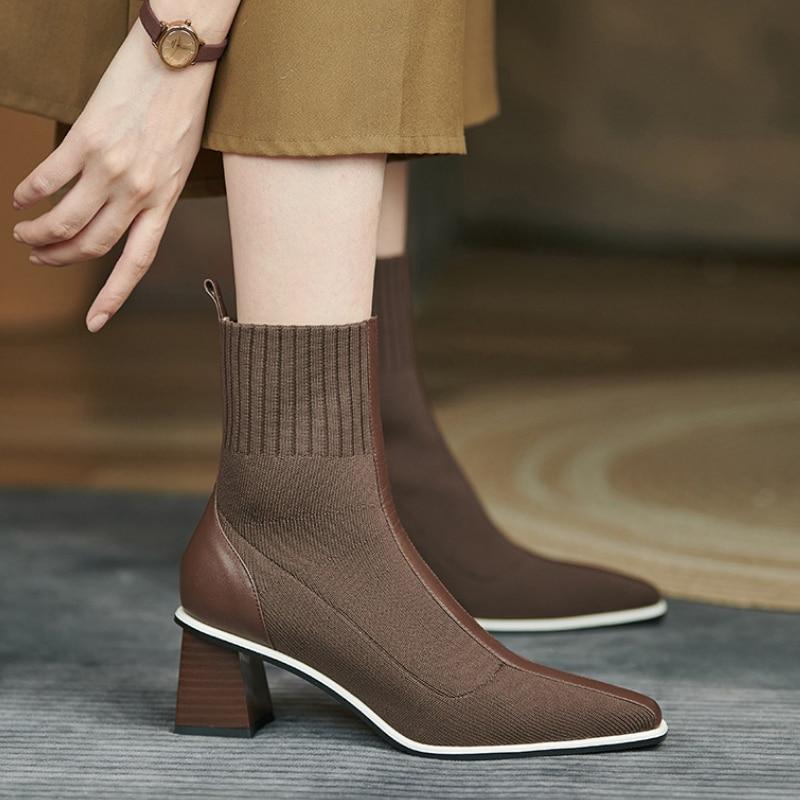 High heeled Boots Women Autumn Winter Retro Knitted Stockings Thick ...