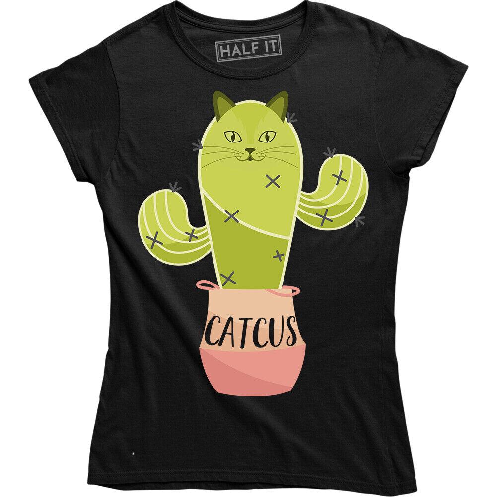 Buy Cute Cat Cactus T Shirt Kitty Cat Tus Pun Funny Soft Mens Polyester ...