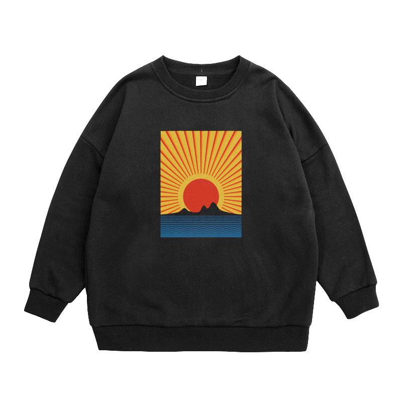 Cheap Kids Sweatshirt Sun Rays Printed Black Cotton Polyester Autumn ...