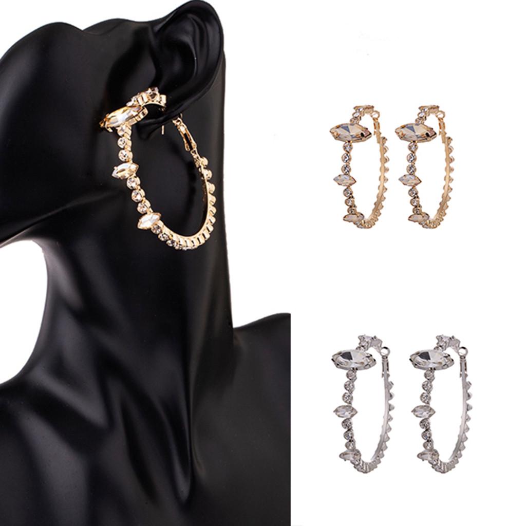 Buy Exaggerated Punk Large Metal Diamond Pearl Geometric Diamod Earring ...