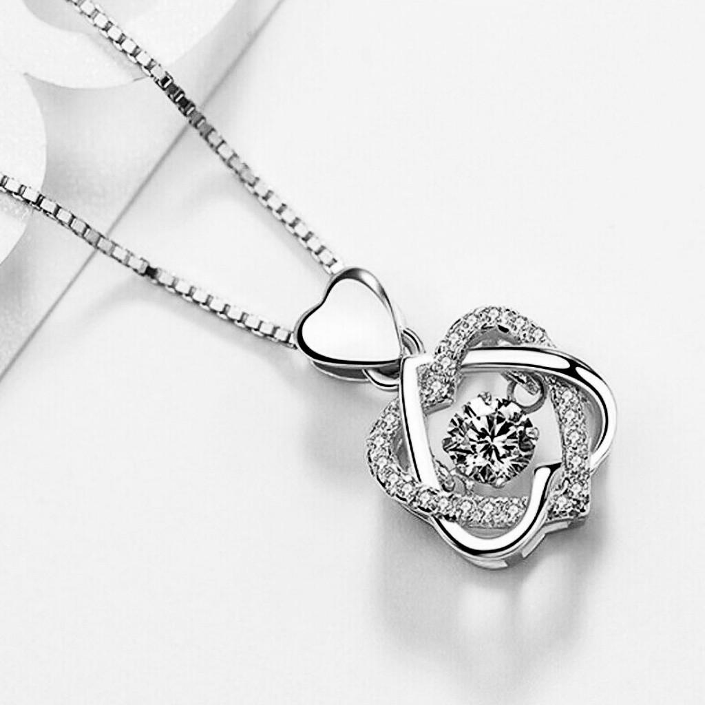 [T666] Love Heart Necklace Charm Pendant with Crystals Jewelry Gifts ...