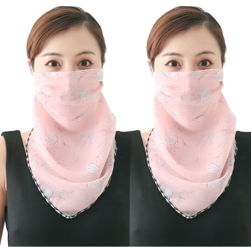 Buy 2 Pack Women Sun Mask Chiffon Neck Gaiter Sun Proof Face Mask ...