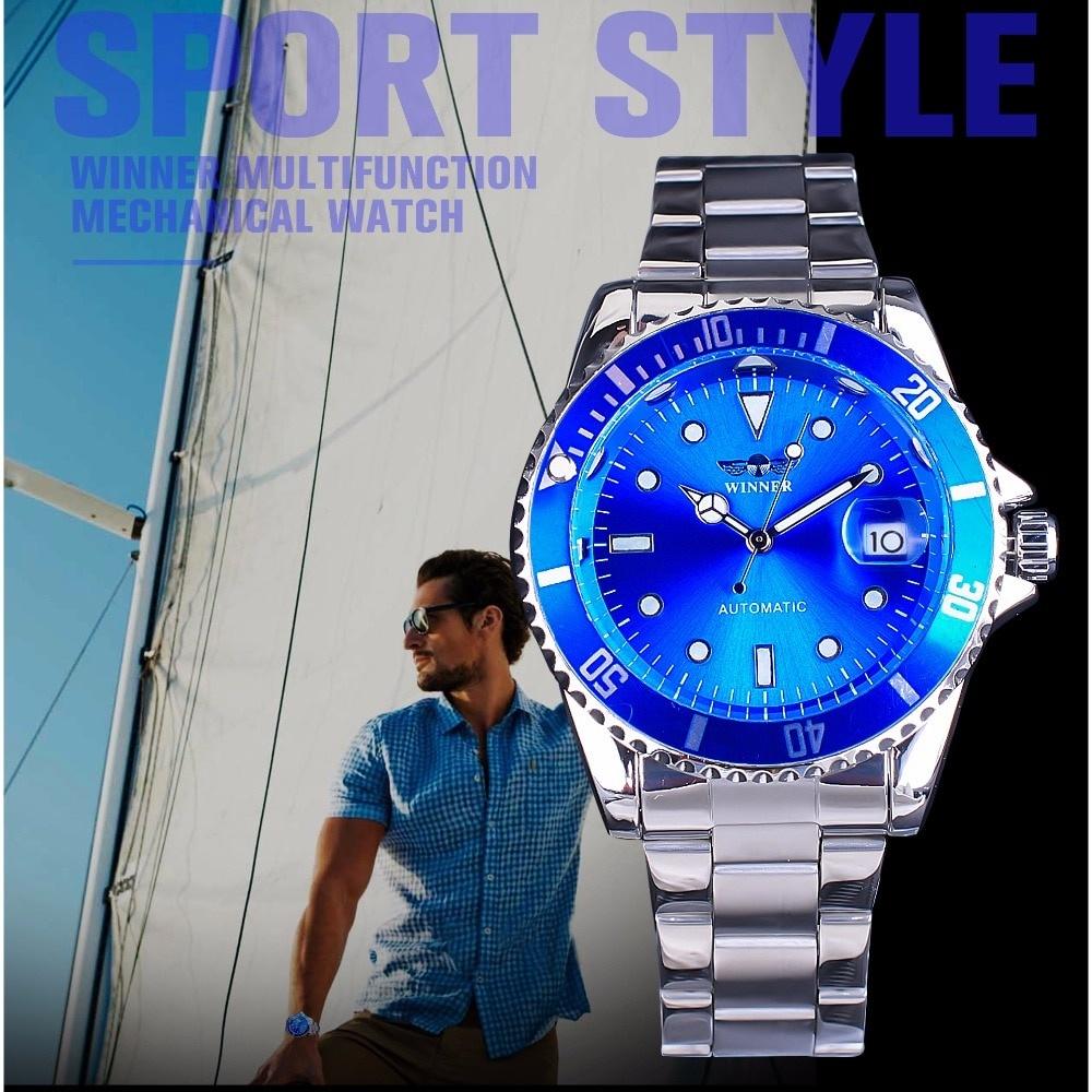 Buy Blue Ocean Bezel Stainless Steel Watch Luminous Casual Calendar ...