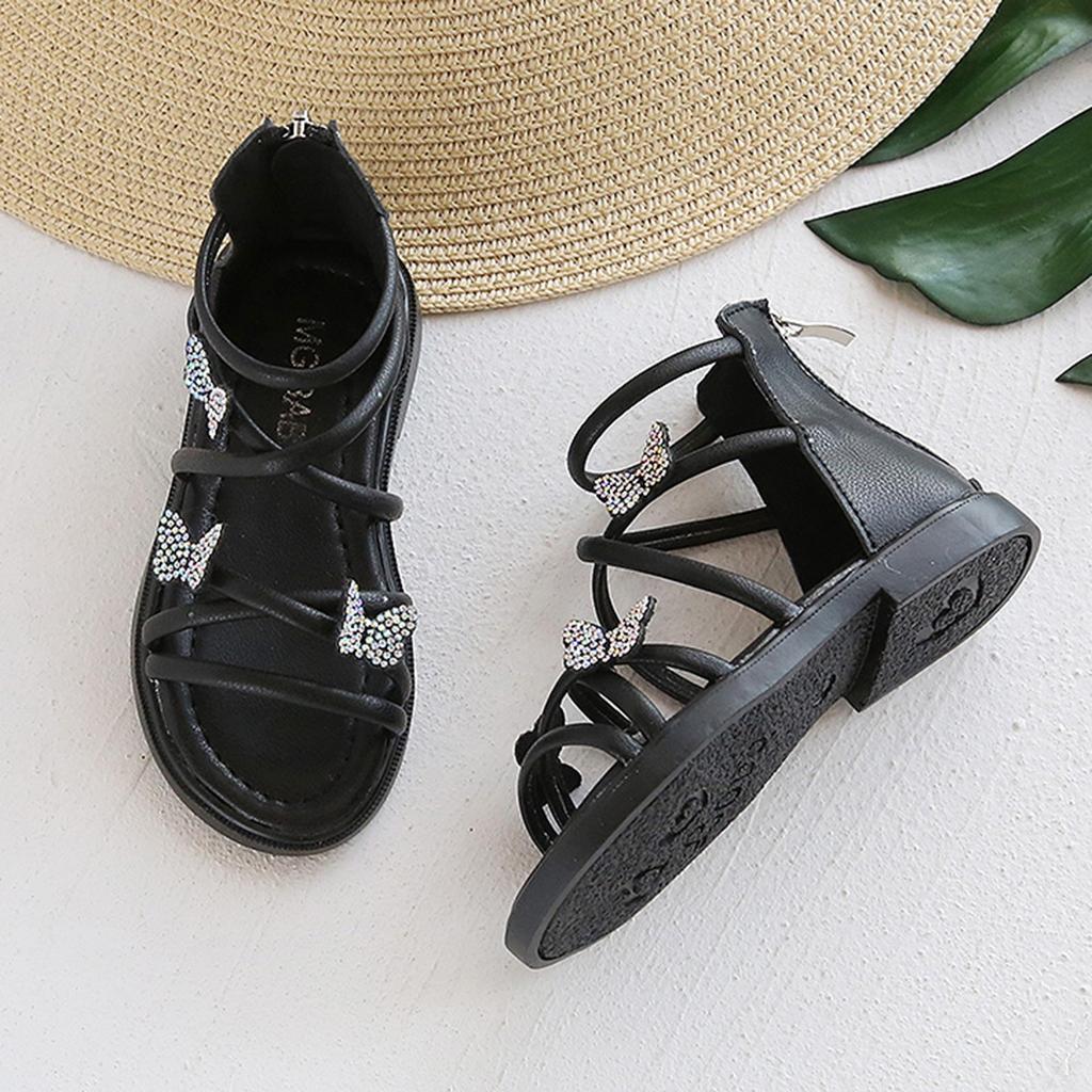 Buy Back Zipper Girls Sandals Rhinestone Butterfly Soft Bottom Flat ...