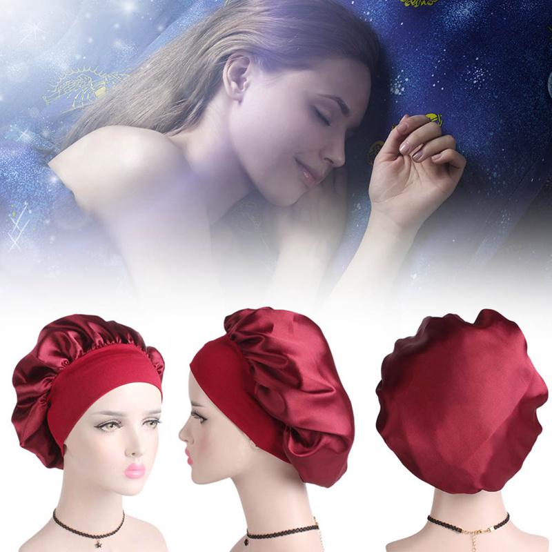 Buy Women's Satin Solid Wide-brimmed Sleeping Hat Night Sleep Cap at ...