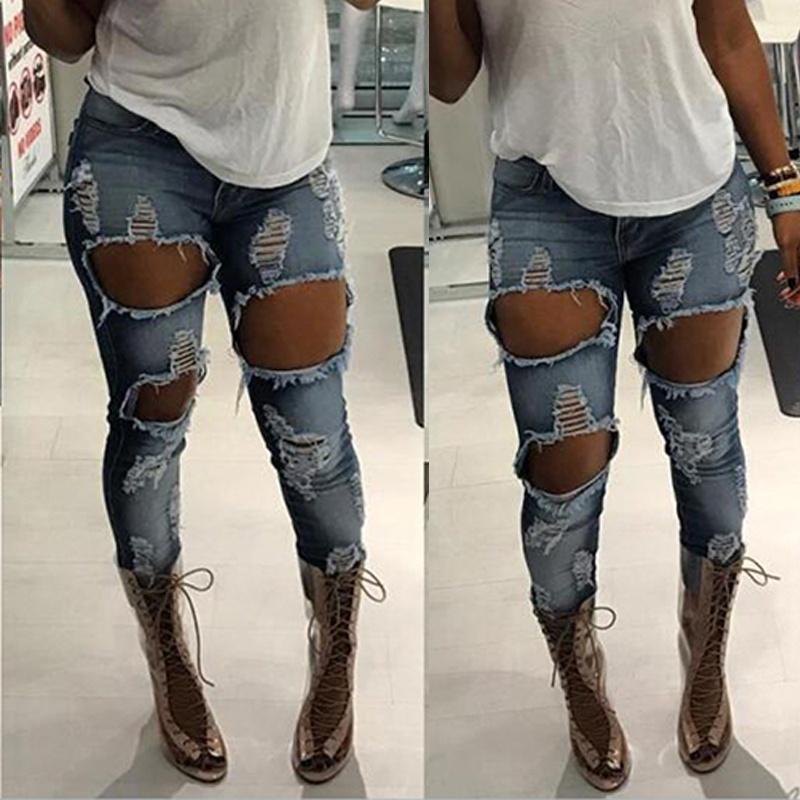 Buy Womens High Waist Skinny Ripped Jeans Fashion Ripped Destroyed ...