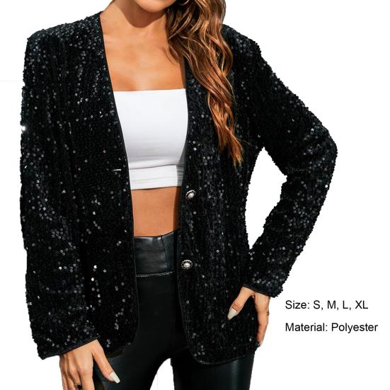 Buy Chic Glitter Loose Blazer All Match V-neck Spring Jacket for Emcee ...