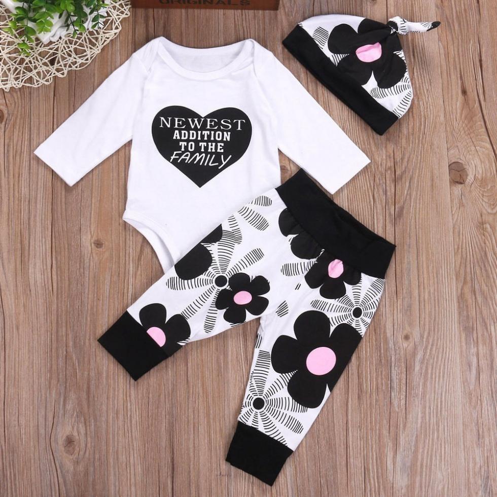 Buy Newborn Infant Baby Boy Girl Cotton Tops Romper Pants 3Pcs Outfits Set Clothes at affordable ...