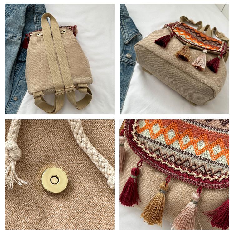 Cheap Canvas Backpack Small Backpack Retro Tassel Ethnic Style Backpack ...