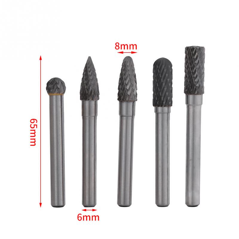 5 Pcs Tungsten Steel Grinding Burr 6mm Shank 8mm Head Rotary Cutter ...