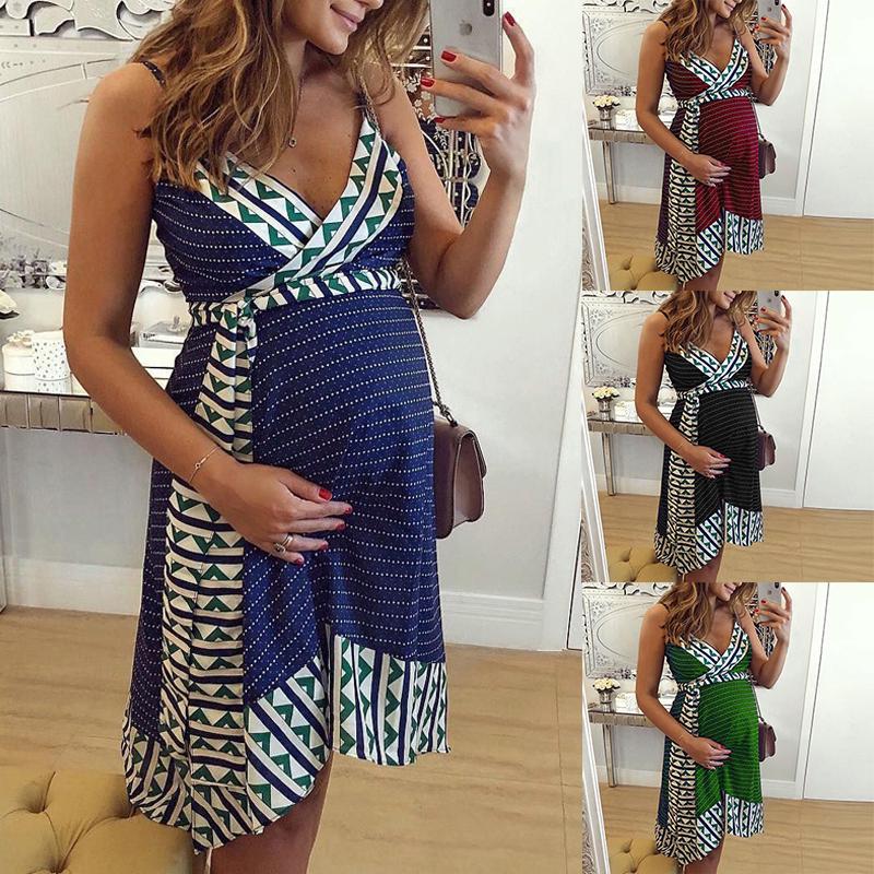 Buy Womens Fashion Printed Maternity Dresses Pregnancy V Neck Midi ...