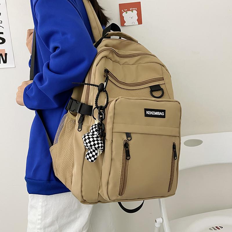 Solid Color Book Bag Large Capacity Traveling Backpack Student ...