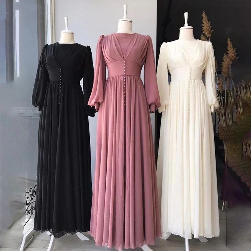 Buy Muslim Chiffon Modest Prom Dresses A Line Ruffle Pearls Beads Long ...