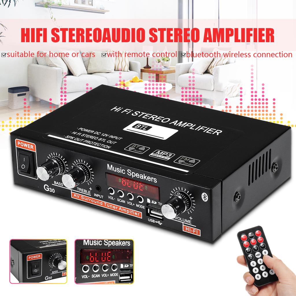 Buy Hcalory 800W 2 Channel HIFI Audio Amplifier Fit Bluetooth Stereo Power Amplifiers 12V/ 220V ...