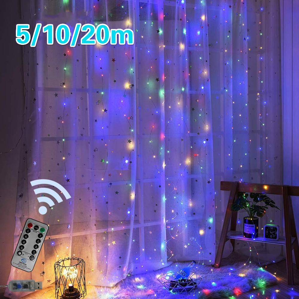 LED Curtain Lamp Garland Copper String Light Remote Control USB fairy ...