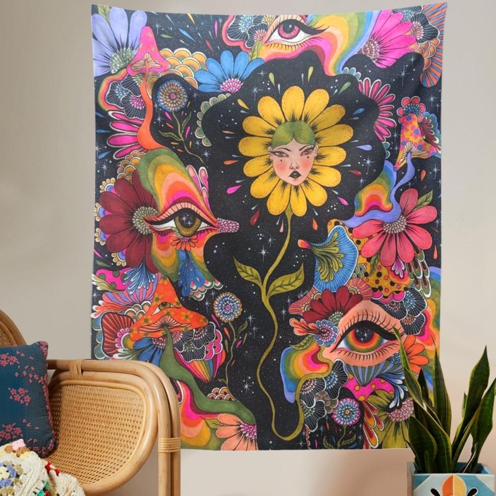 Buy Psychedelic Flower Tapestry Wall Hanging Botanical Celestial Floral ...