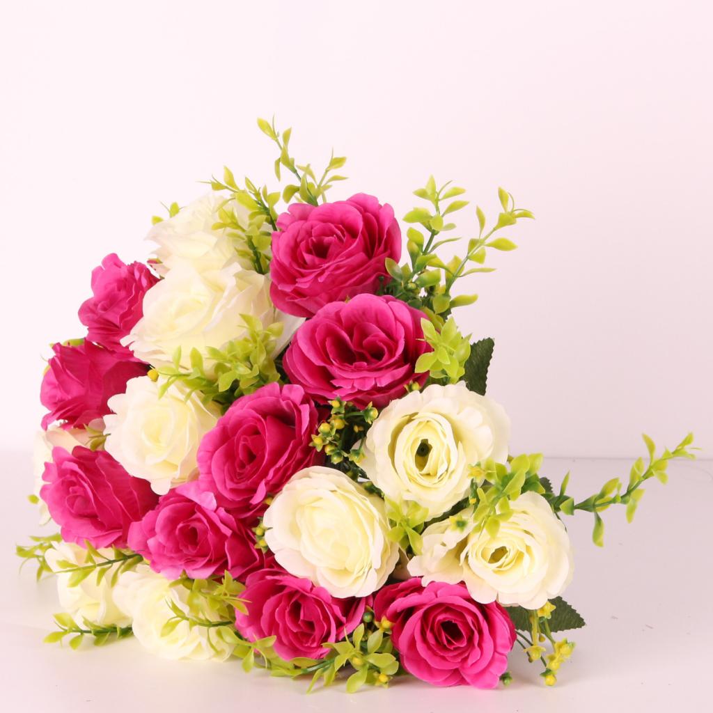 Buy 18 Flowers Two Colors Rose Bouquet Artificial Flora Rosy Red and ...